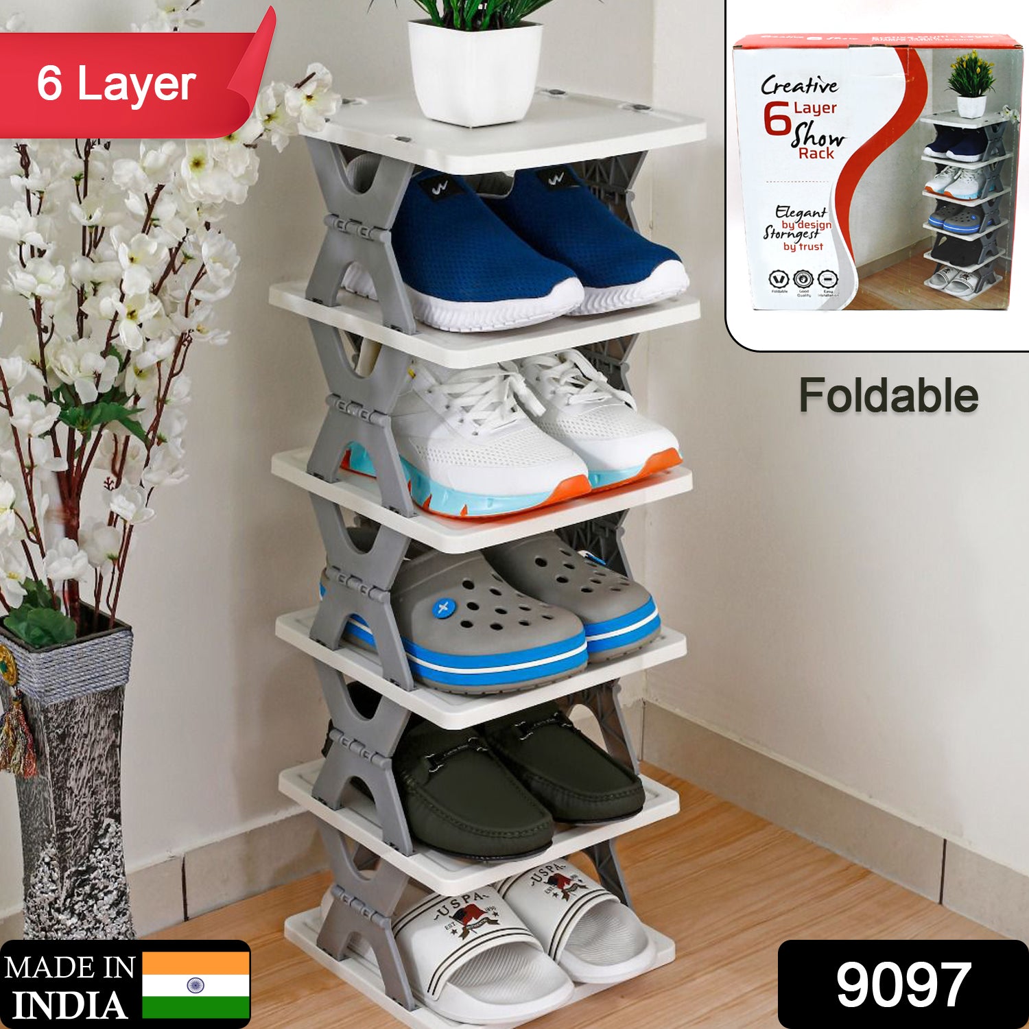9097 Smart Shoe Rack With 6 Layer Shoes Stand Multifunctional Entryway ...